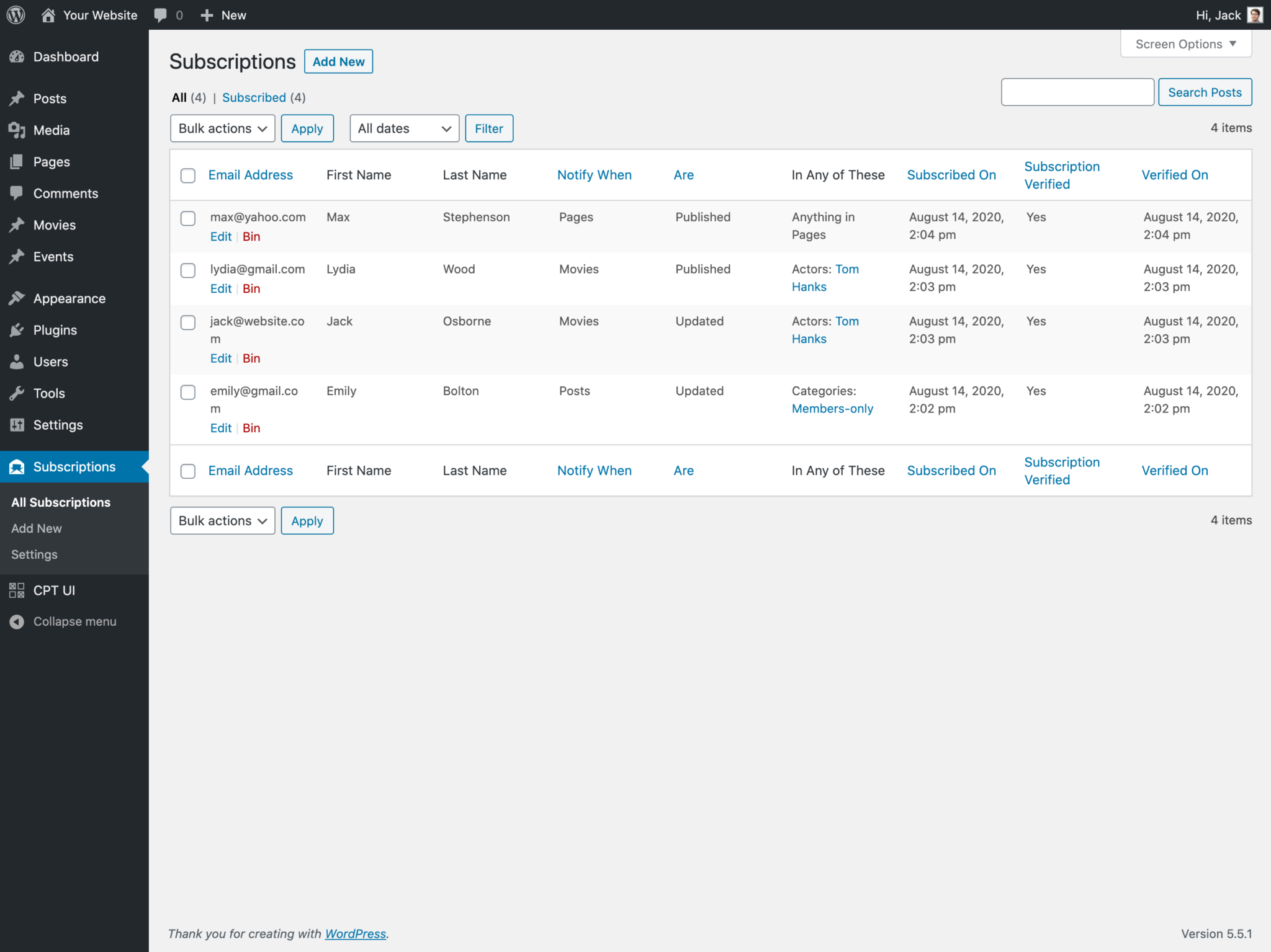 Subscription Admin - Content Notify